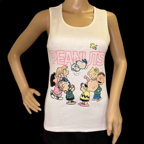 Peanuts | Tops | Peanuts Charlie Brown Snoopy Gang White Rib Tank Top ...